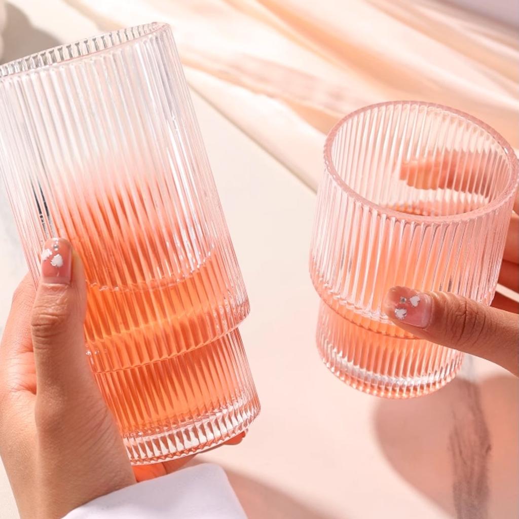 Cheap TINANA Ribbed Glassware Set of 8,Glass Cups 12 oz and 7 oz,Fluted ...