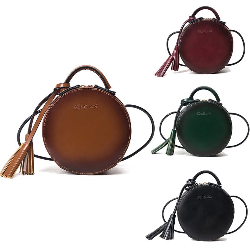 Buy Women Leather Tassel Mini Round Handbags Fashion Circular Shoulder ...