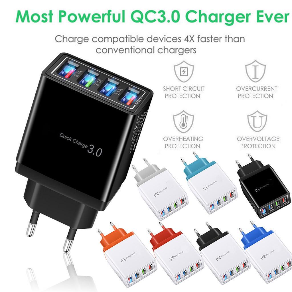 Buy 4 Port EU/US Plug Fast Quick Charge QC 3.0 USB Hub Wall Charger 3 ...