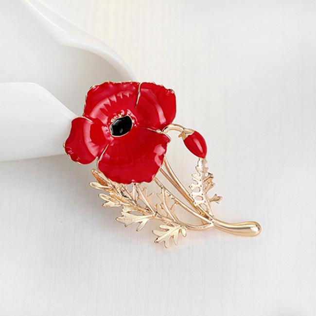 Buy Red Poppy Flower Pin Badge Diamante Crystals Brooch For Remembrance ...