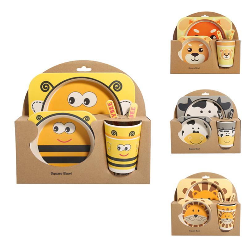 Buy 5pcs/set Cartoon Tableware Set Bamboo Fiber Tableware for Baby Kids ...
