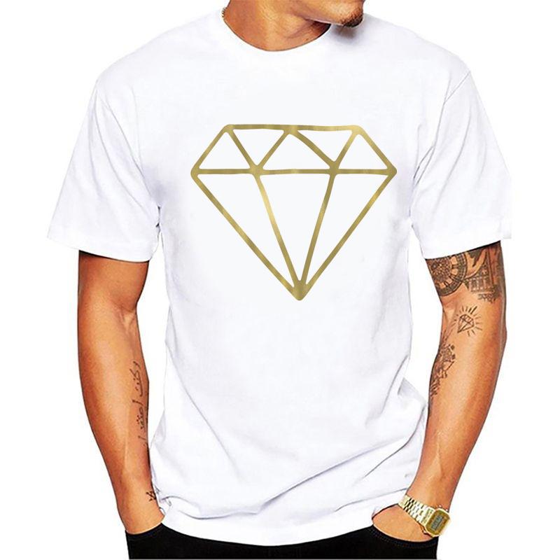 Buy T-Shirt Men'S Harajuku Street Fashion Loose Gold Glam Diamond Print ...