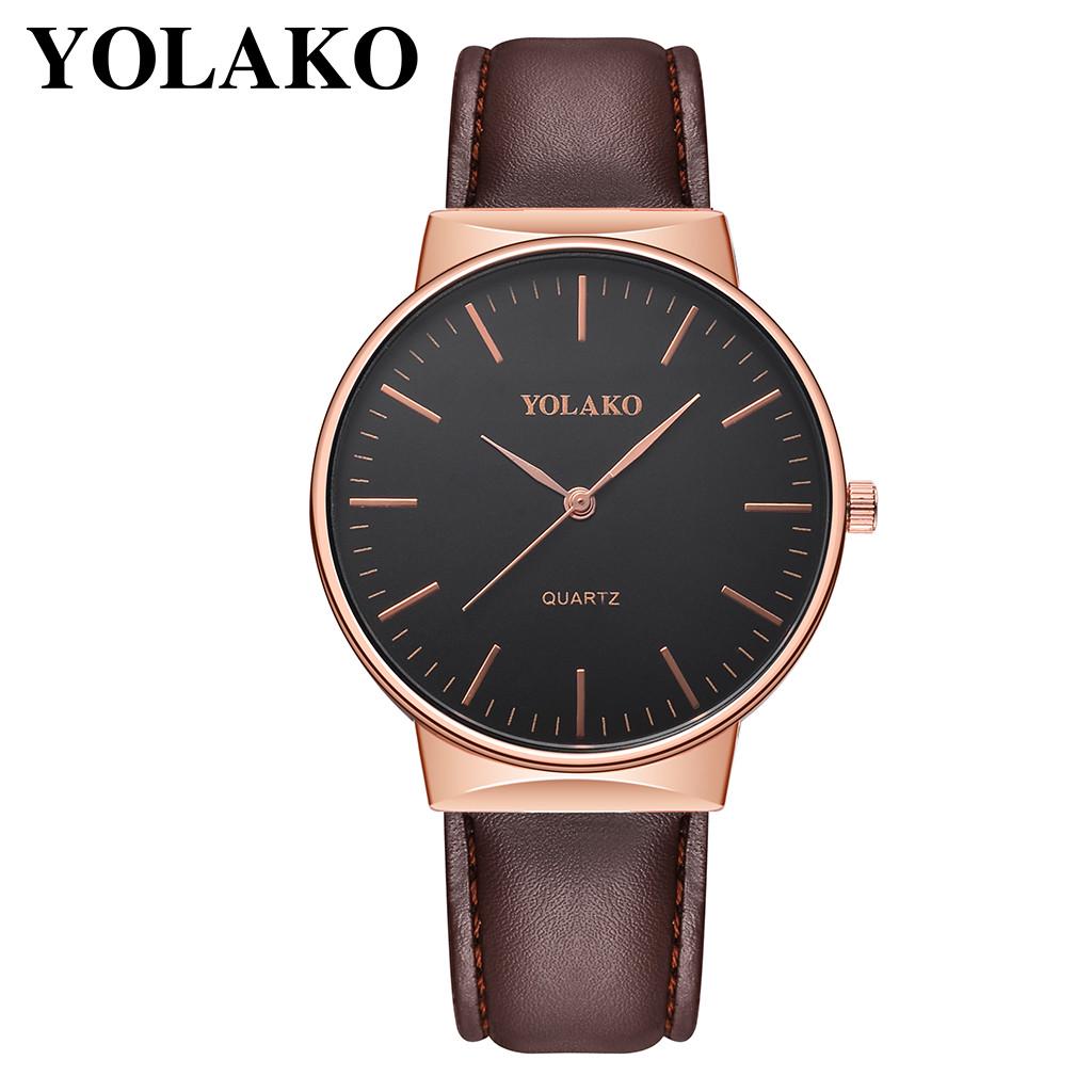 Buy YOLAKO Men's Leather Band Analog Wrist Quartz Watch at affordable ...