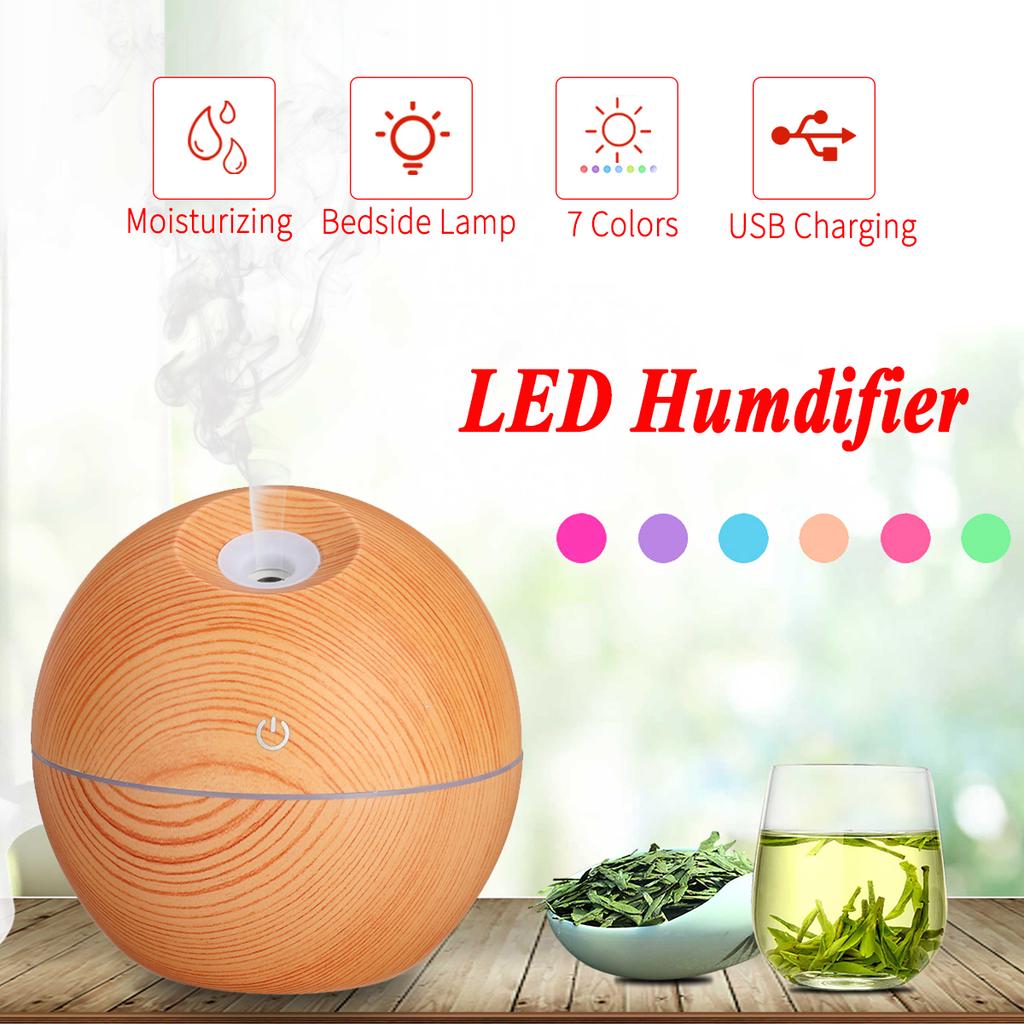 Wood Grain USB LED Aroma Ultrasonic Humidifier Aromatherapy Essential ...