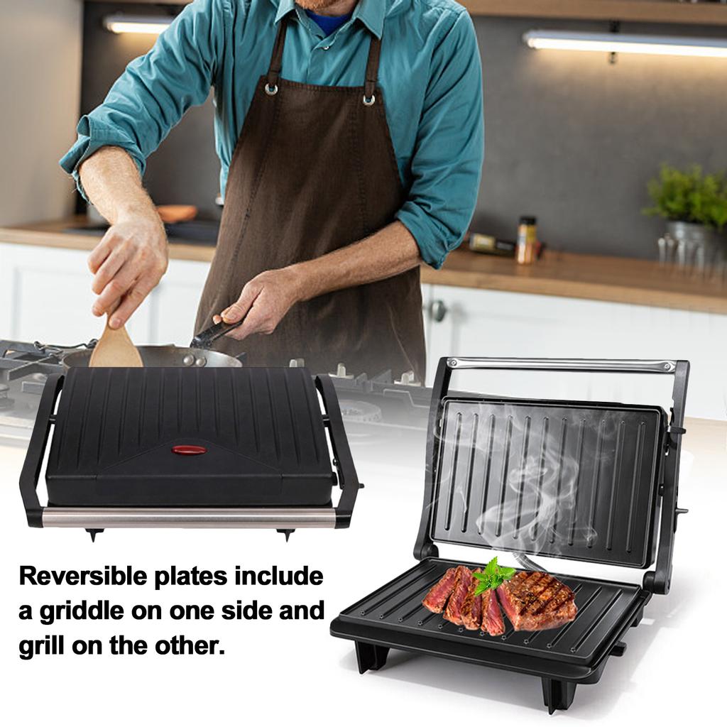 Electric Indoor Grill, Griddle Press, Opens Flat to Double Cooking ...