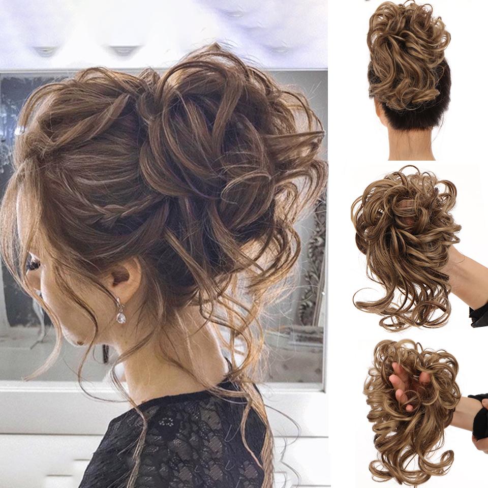 Buy Synthetic Hair Bun Chignon Messy Curly Hair Band Elastic Scrunchy ...
