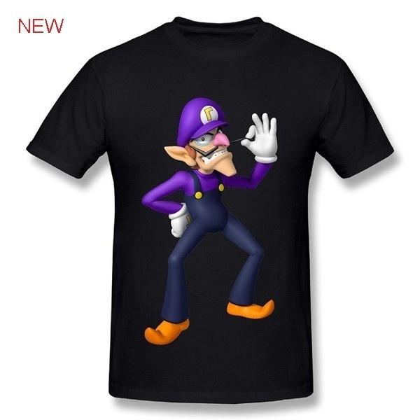 Brand new unisex's Waluigi Cartoon T-shirt Bla Cheap fashion short ...