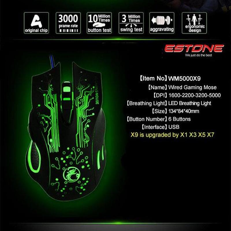 Cheap ESTONE X9 5000DPI Optical 6 Buttons Usb Wired Dazzle Color Gaming ...