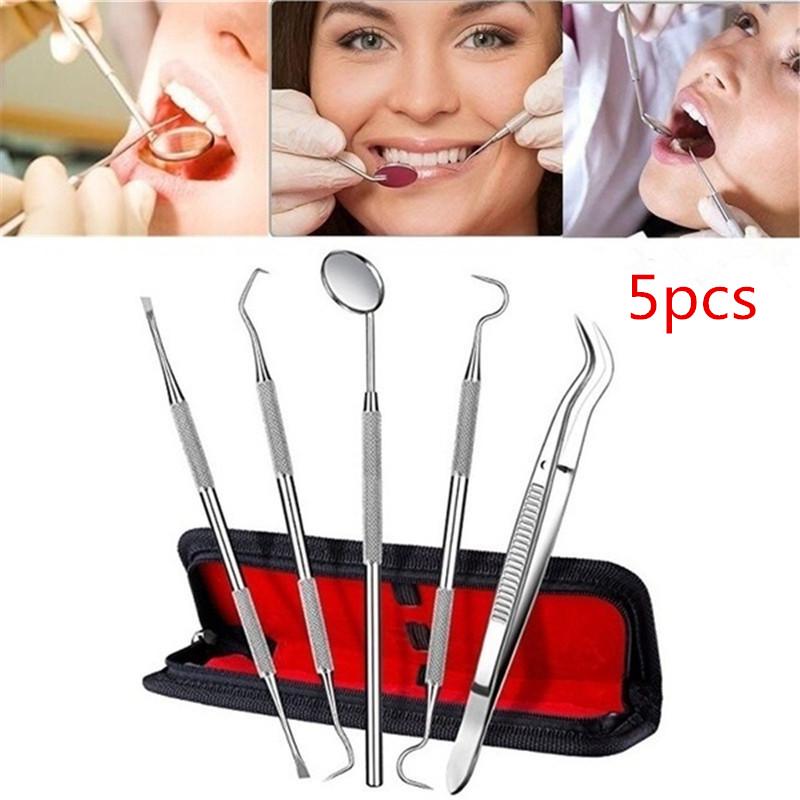 Buy 5Pcs Dental Hygiene Explorer ProbeHook Pick Scaler Mirror Tweezer ...