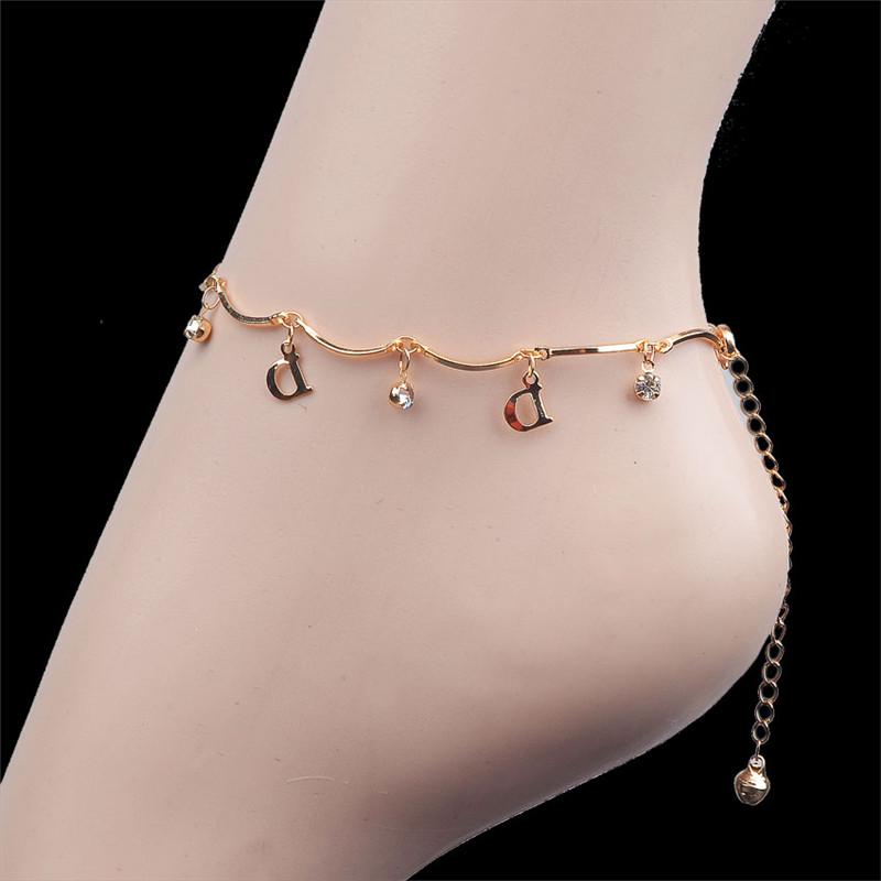 Buy 2pcs Summer D Design Retro Chain Crystal Anklet Ankle Bracelet ...