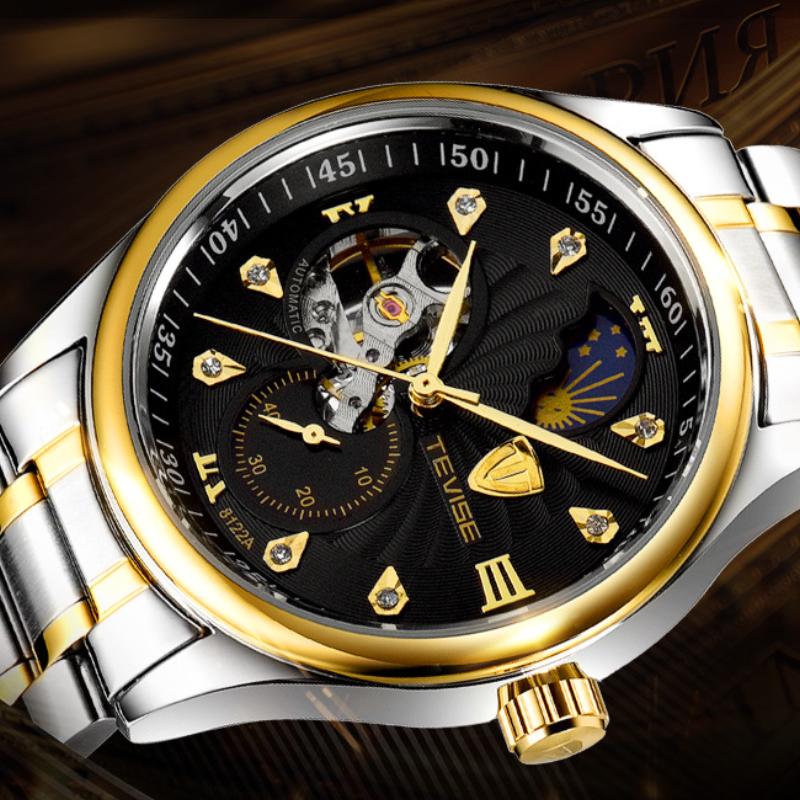 Satın alın Men Moon Phase Mechanical Watch Skeleton Mechanical Watch ...