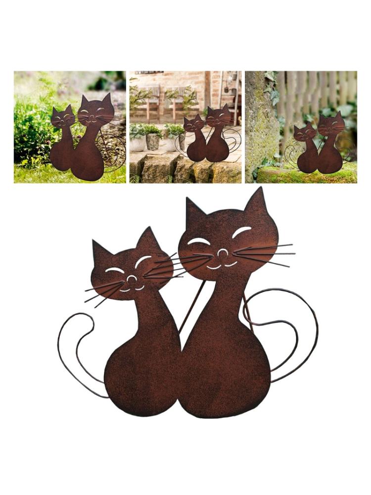 Buy Wrought Iron Vintage Rusty Two Cat Vintage Garden Ornaments ...