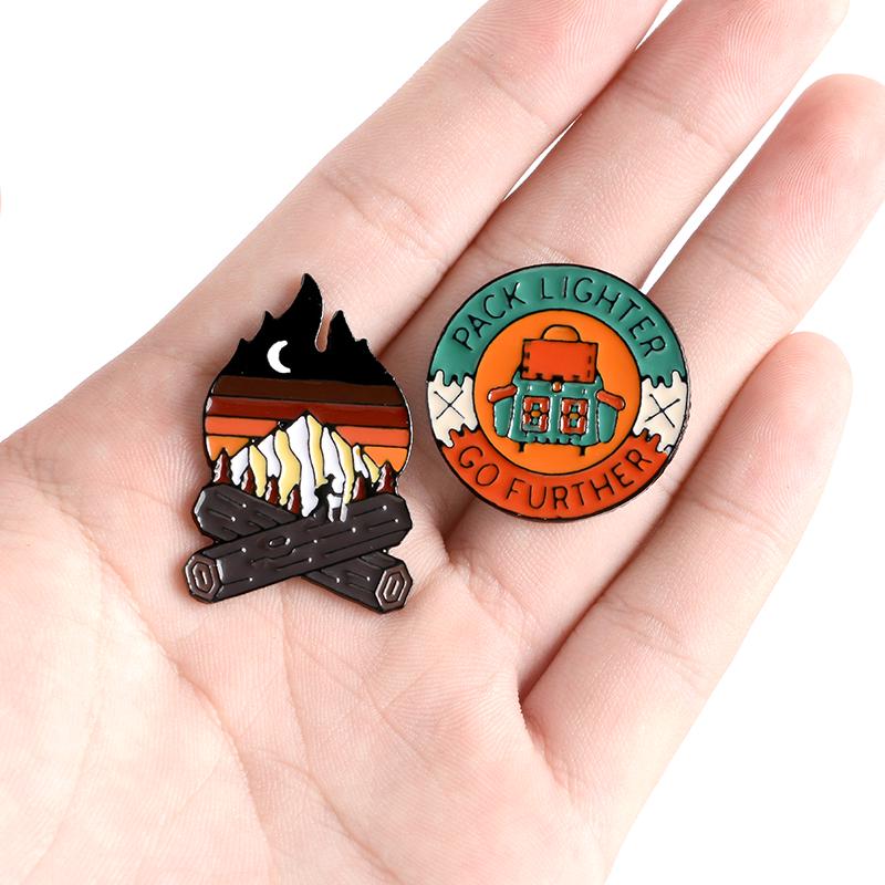 Explorer Badge Camping Adventure Enamel Pin Night Fire Pin Cartoon ...