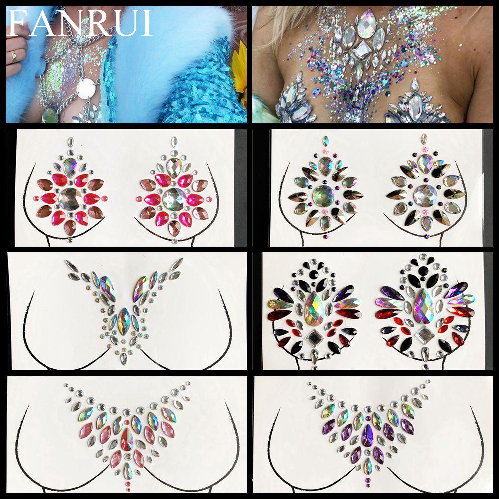 Buy Milk Paste Boho Glitter Breast Gems Decoration Temporary Tattoo ...