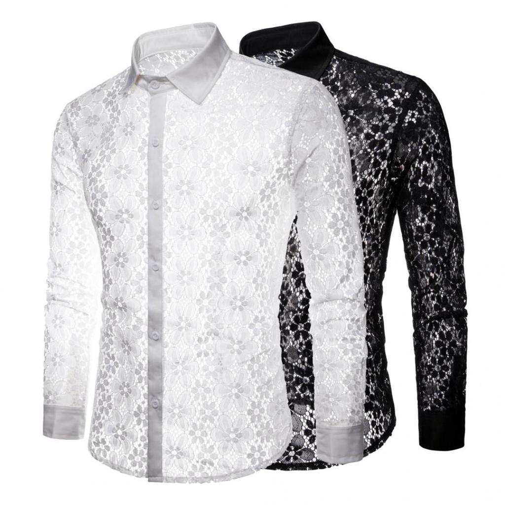 Buy Men's Autumn Lace Long Sleeve Shirt Slim Top at affordable prices ...