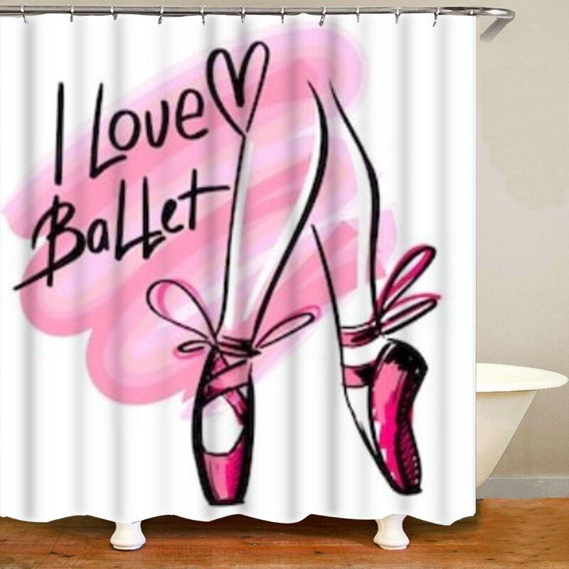 Girly Pink I Love Ballet Dance Shower Curtain Waterproof Ballet ...