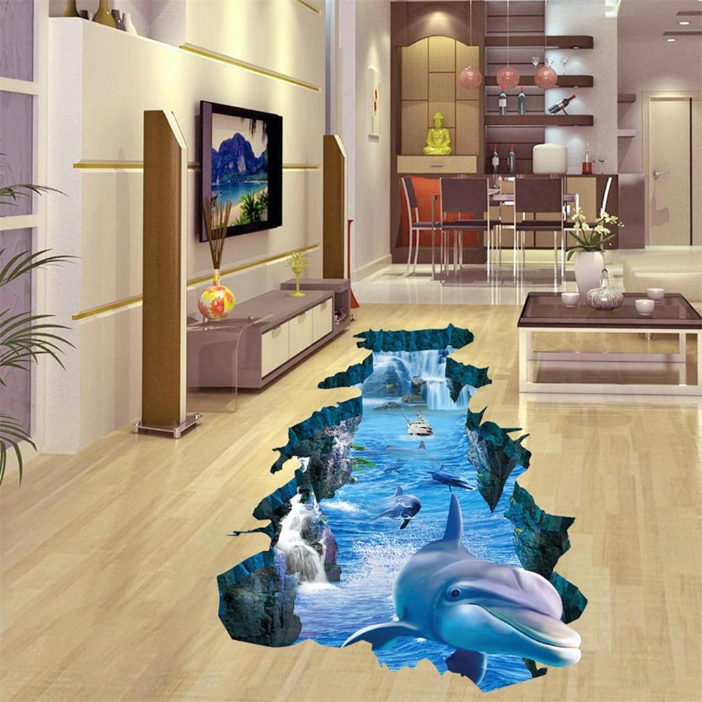 Buy 3D Dolphin Broken Wall PVC Self-Adhesive Wall Sticker DIY Ground ...