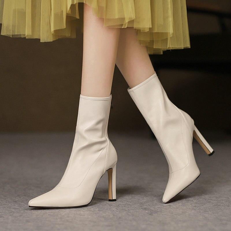 Womens Pointed Toe Heel Foldable Ankle Boots Back Zip Stretch Combat ...