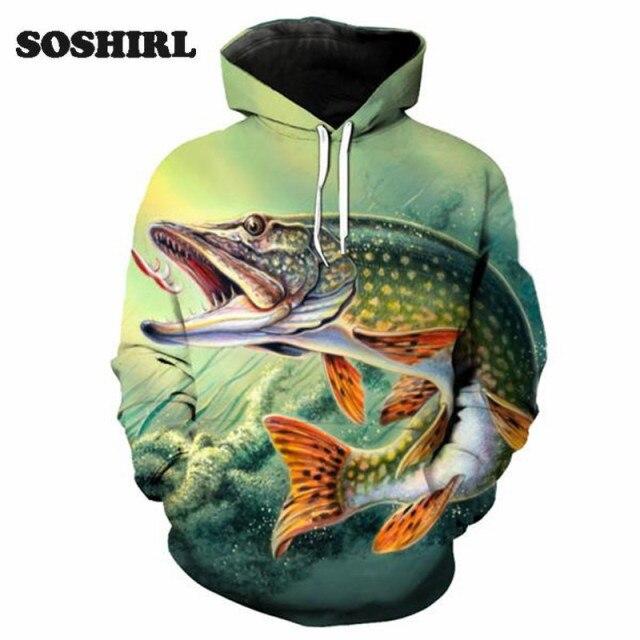 Buy Soshirl 3d Ferocious Fish Hoody Cool Men 'S Sweatshirt Unisex Hip ...