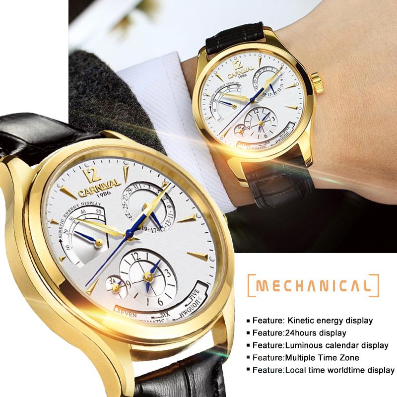 Buy Men Automatic Mechanical Watch Leather Wristwatch Multifunction ...