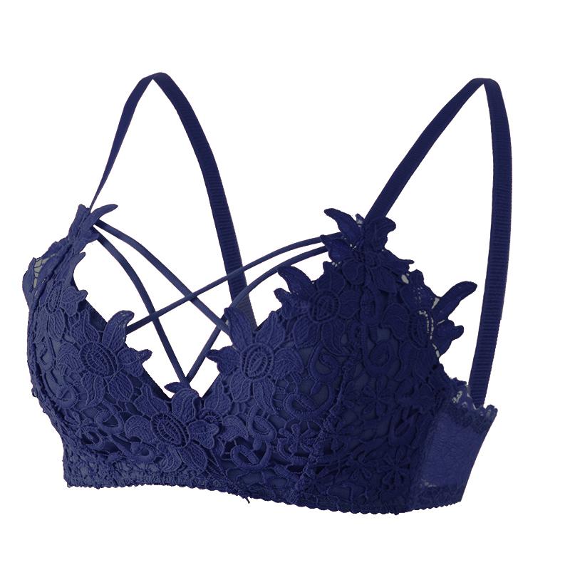 Cheap Women's Front Cross Strap Embroidered Bras Seamless Push Up ...