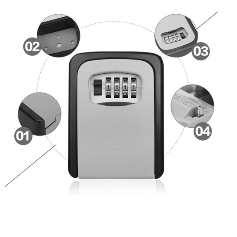 4 Digit Password Combination Key Lock Box Outdoor Wall Mounted Security ...