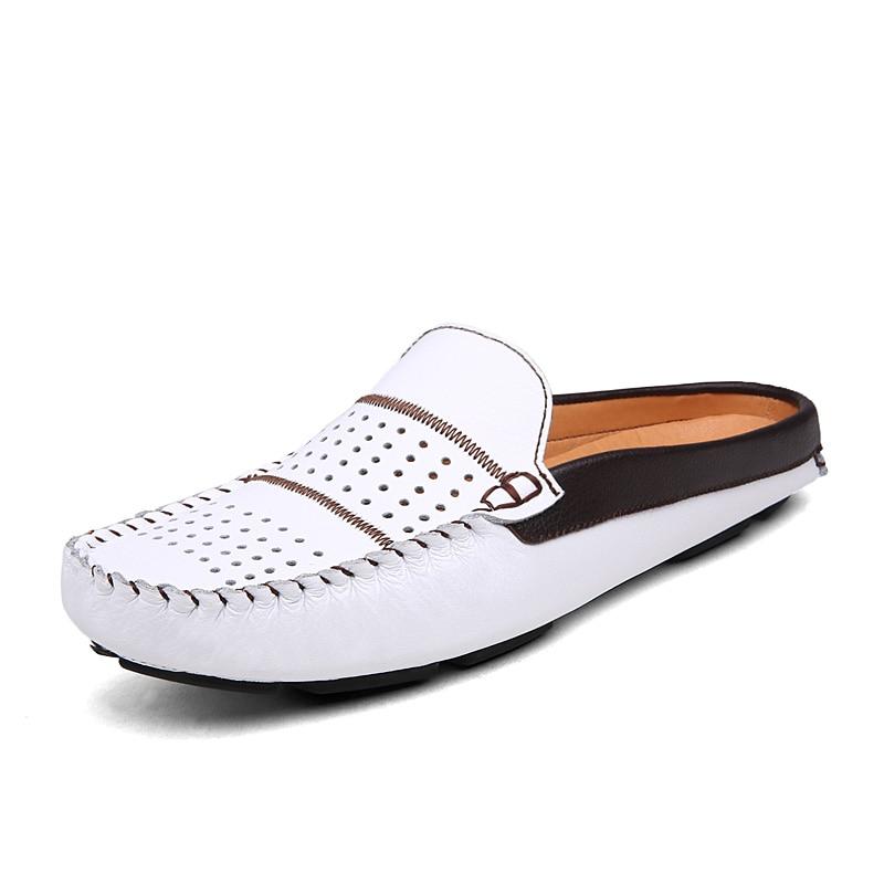 Buy Handmade Leather Half Shoes For Men Casual Mule Shoe Black White ...