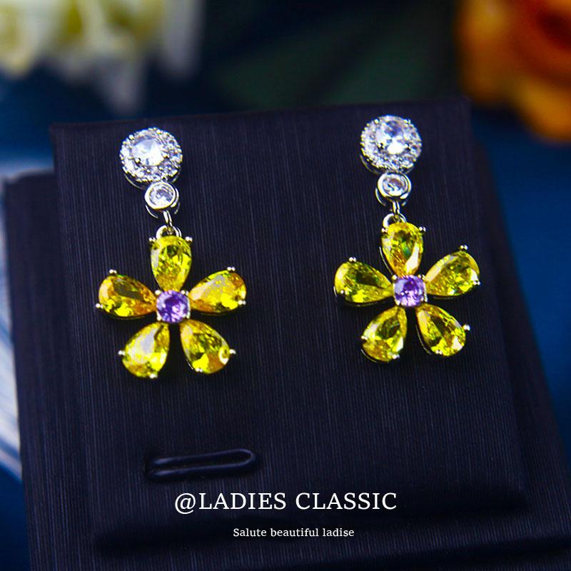 Flower Yellow studs Fashion accessories Personalised women's dangle ...