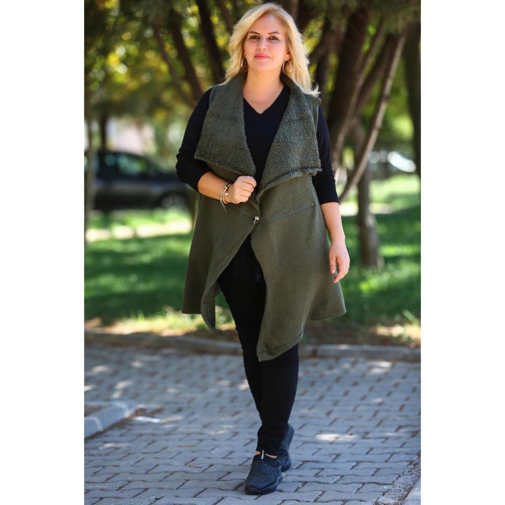 Buy Plus Size Zip Detail Khaki Vest at affordable prices — free ...
