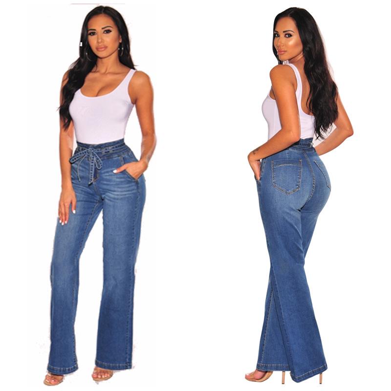 Satın alın High Waist Wide Leg Tight Hip Belt Women's Jeans | Joom