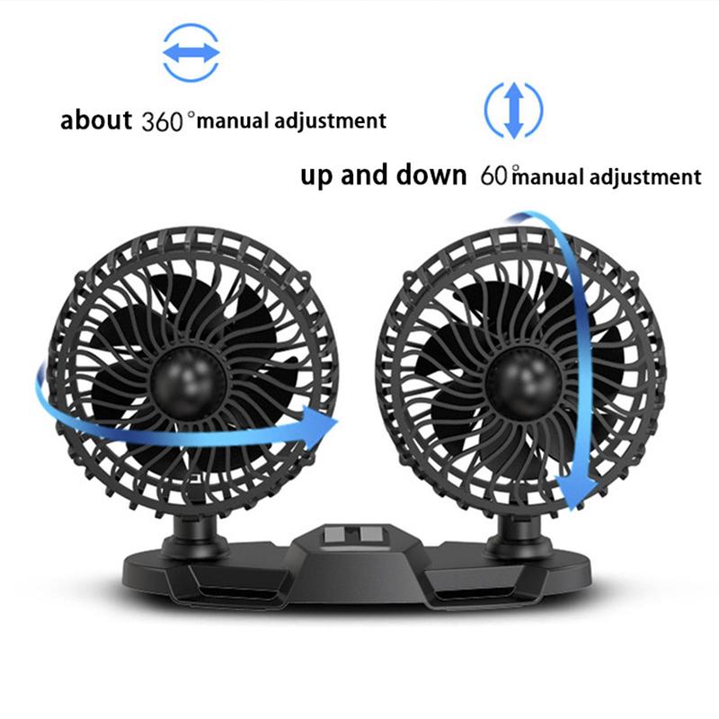 Buy 12V/24V Universal USB Car Dual Fan 360 Degrees-round Car Fan Large ...