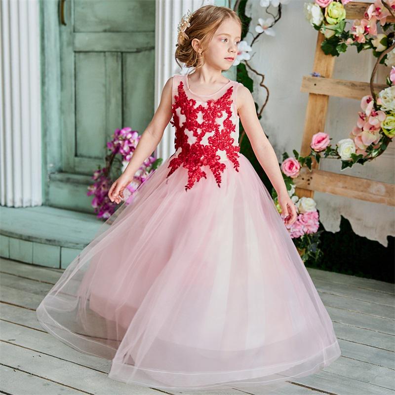 Buy Flower Girl Embroidered Dress Wedding Party Princess Long Dresses ...