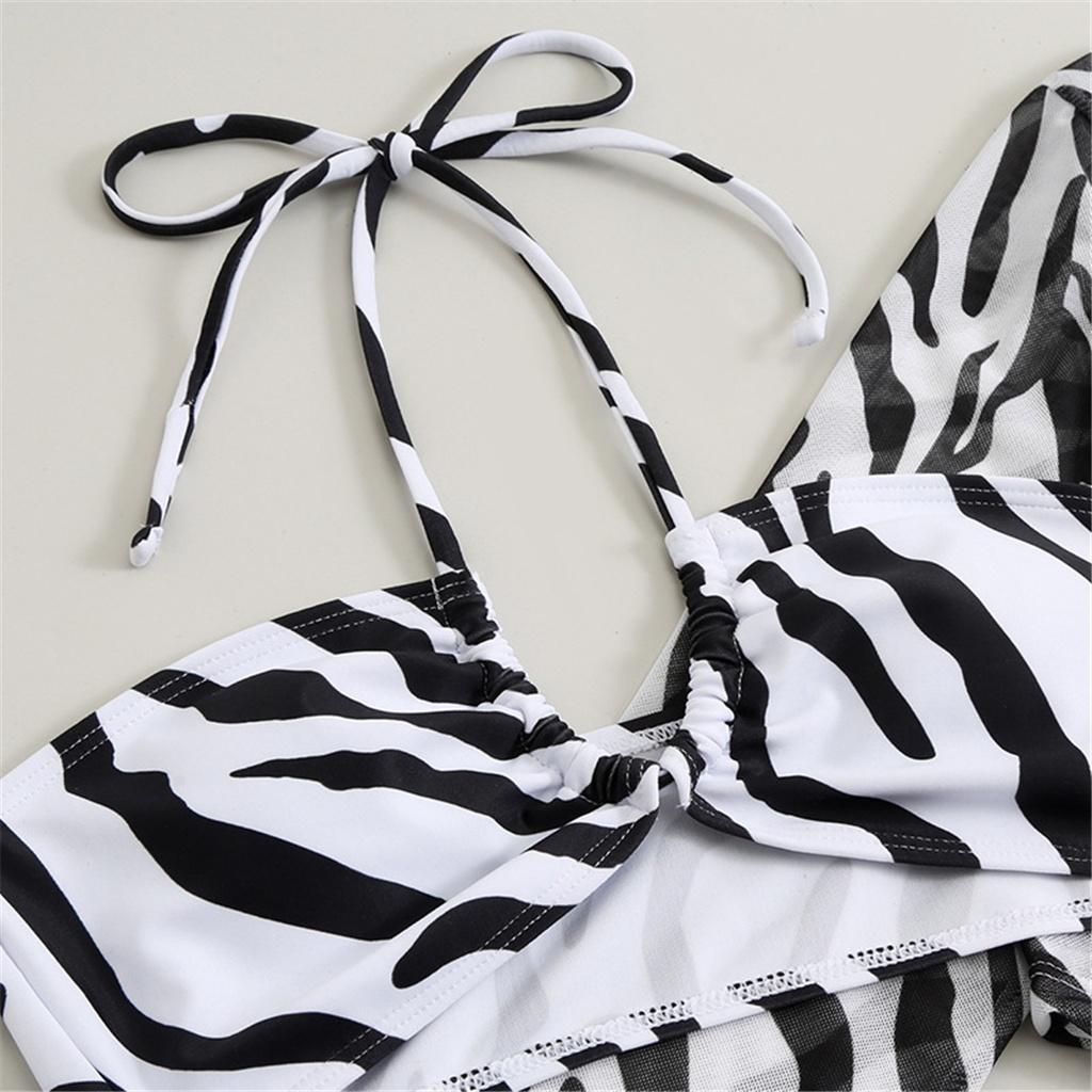 Cheap Zebra Printed Halter Bikini Female Swimsuit Women Swimwear Three ...