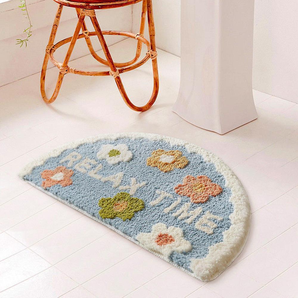 Buy Lovely Half Round Floor Mat Flower Printed Door Entrance Mat Non ...