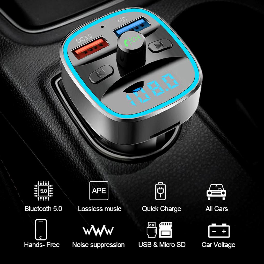 Buy Car MP3 Player Bluetooth V5.0 Wireless Car Aux Adapter Dual USB QC3 ...