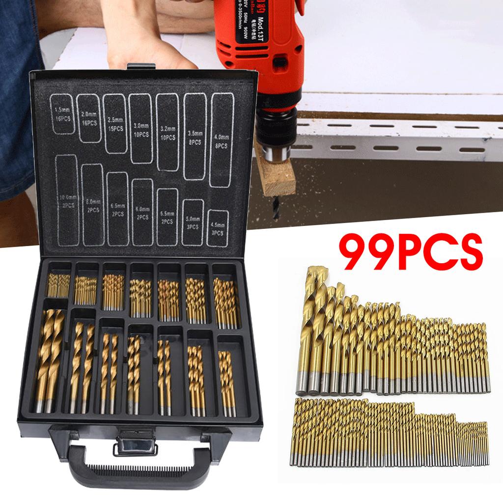 Buy 99PCS HSS Twist Drill Bits Hole Opener Iron Box Packing Set 1.5 ...