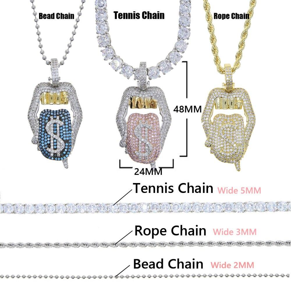 Buy Iced Out Bling 5A CZ Sexy Mouth Pendant Necklace Dollar Symbol ...