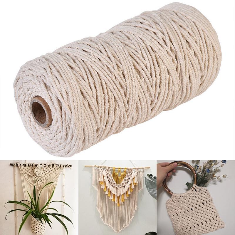 Buy Natural Beige Cotton Twisted Cord Crafts DIY Macrame String 100 M ...