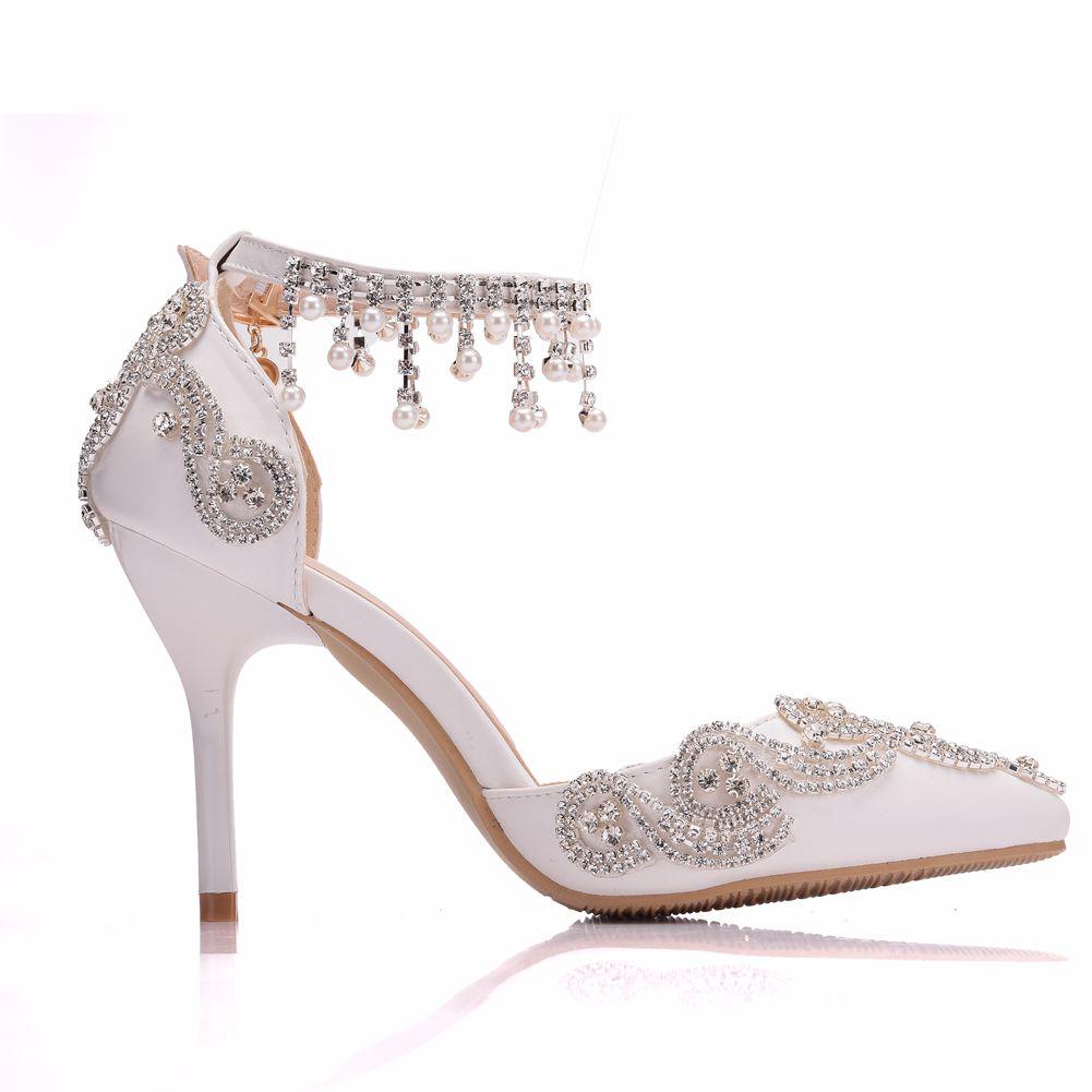 Buy Crystal Queen Women Shoes High Heels Wedding White Diamond ...