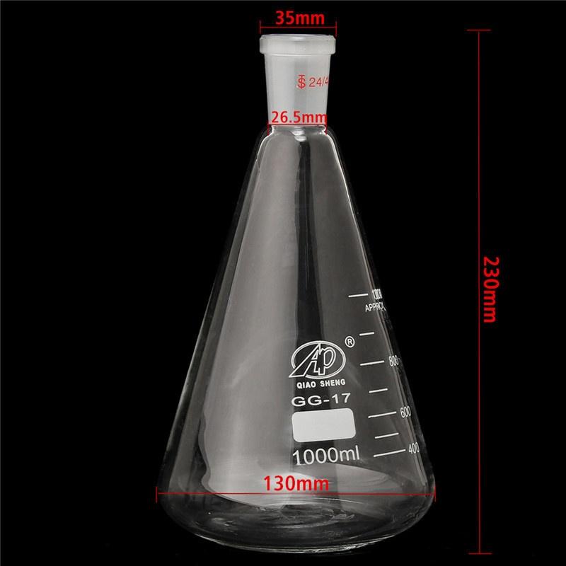Fiole d’Erlenmeyer, 1L, bouteille conique, de verre de 1000ml, 24/40 ...