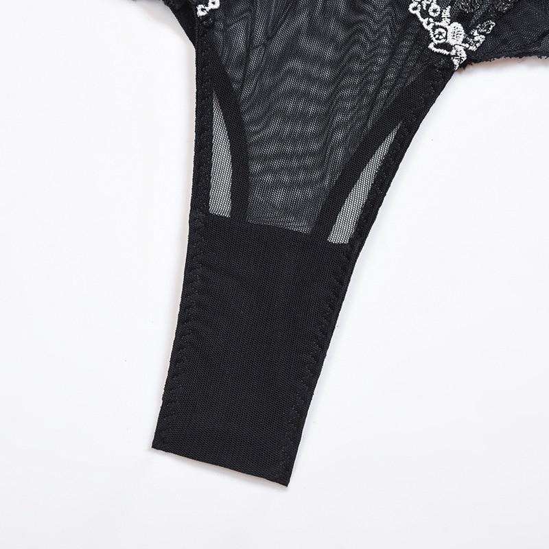 Buy Lace Lingerie Set Embroidery Floral Underwear Women Sexy Mesh Open ...
