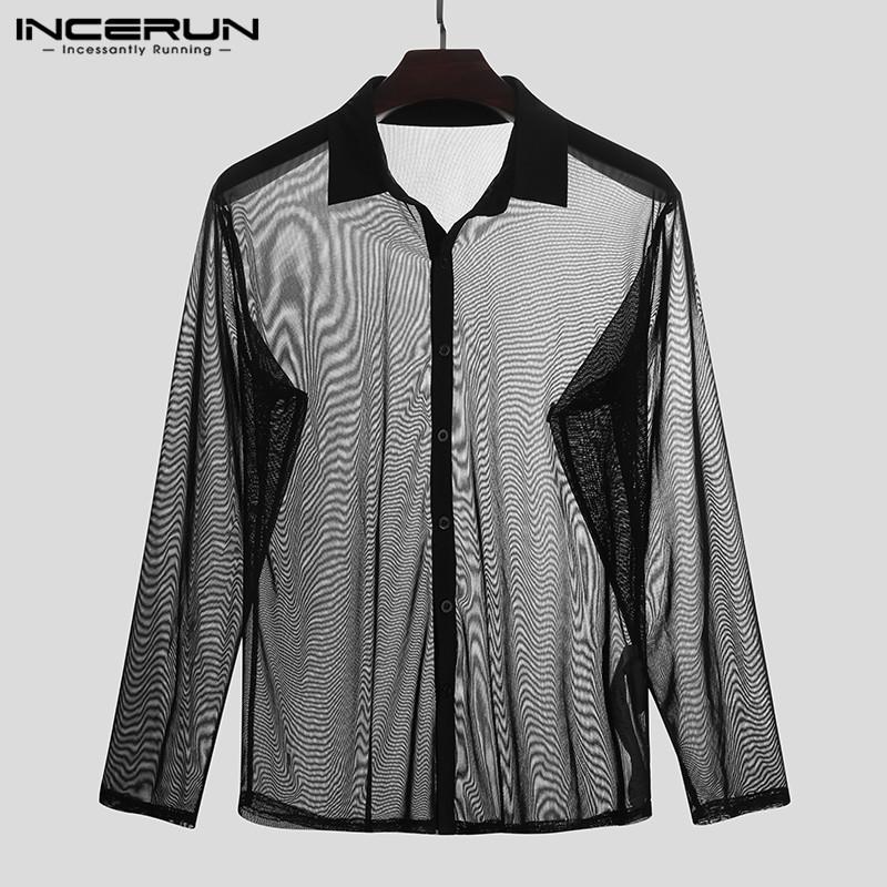Buy INCERUN Mens Undershirt Mesh Shirt Men See Through Sheer Long ...
