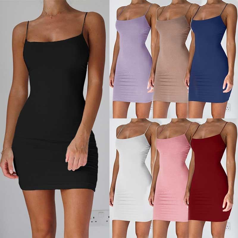 Buy Fashion Women Dress Strap Sleeveless Solid Color Mini Dress Summer ...