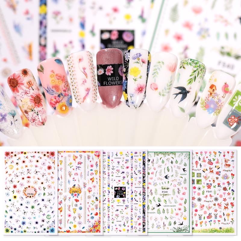 Buy Colorful Flower 3D Nail Sticker Leaves Spring Nail Art Decals ...