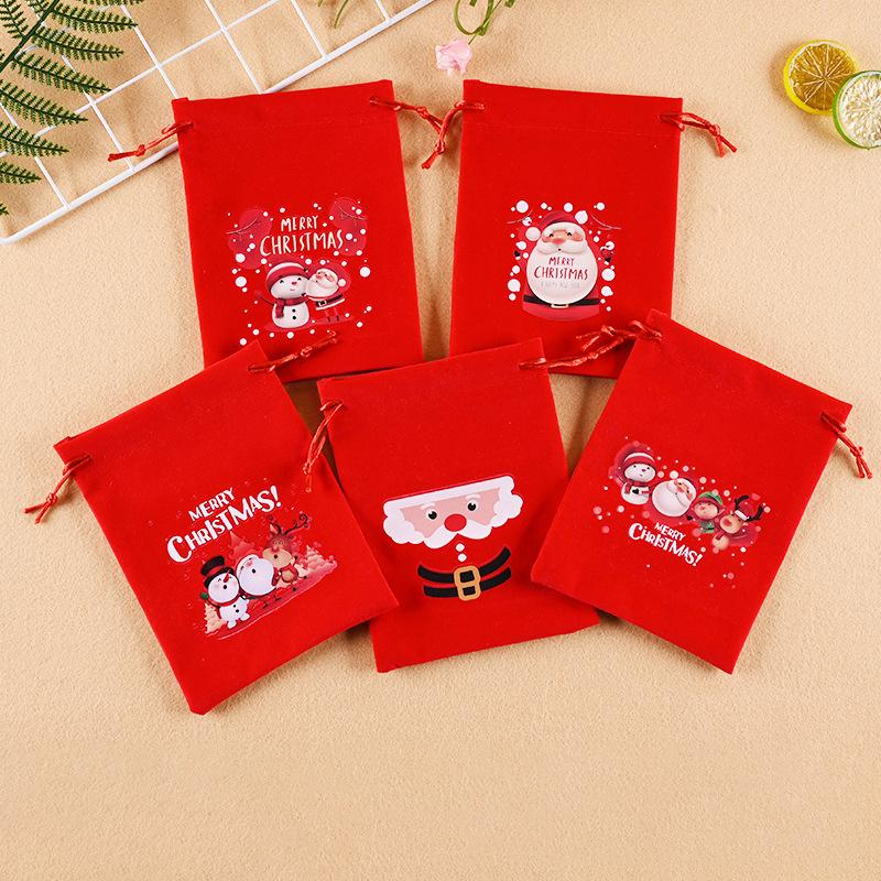 1PC Gift Pouches Drawstring Bag Christmas Pattern Candy Cookie Packing ...