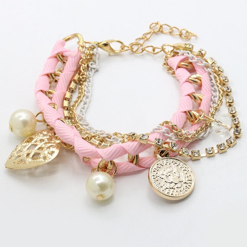 Buy Pearl Round Woven Rope Chain Multilayer Flash Drill Woven Bracelet ...