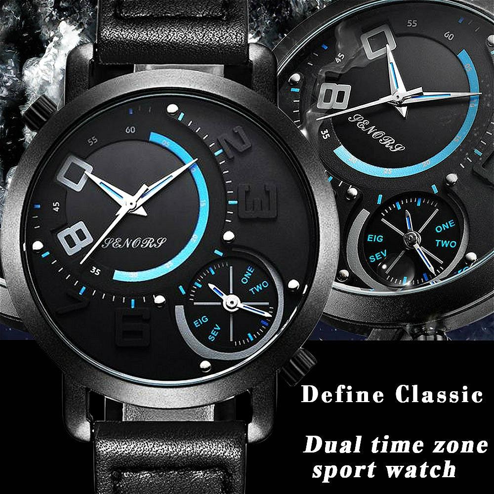 Double Dial Time Clock for Man PU Leather Sports Watches for Men uygun ...