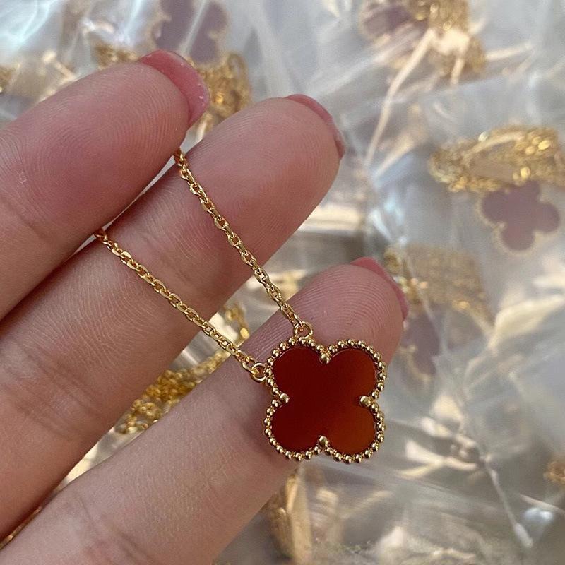 Buy Four-leaf Clover Single Flower Necklace Women's Medium Carnelian ...