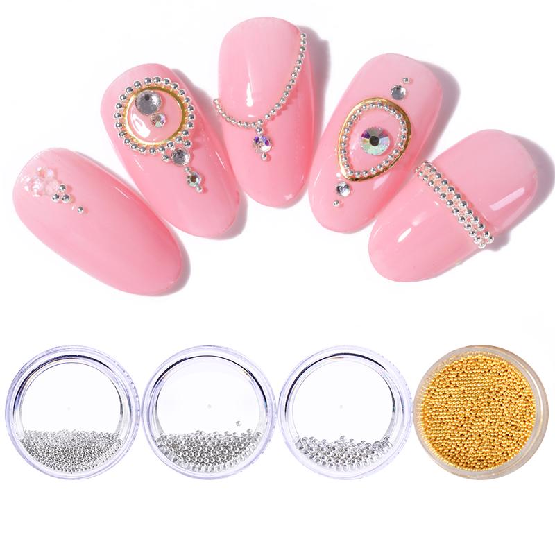 Buy Mixed Size Nail Beads Metallic Silver Gold Color Steel Ball Nail ...