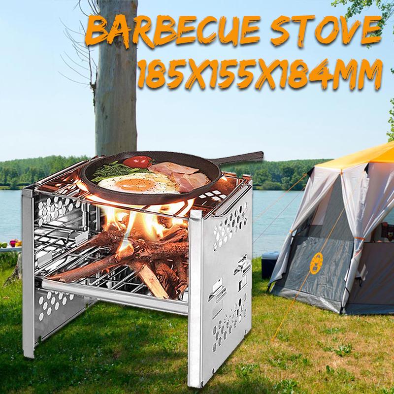 Grill Stainless Steel Outdoor Thickening Barbecue Rack Portable Folding Free-installation ...